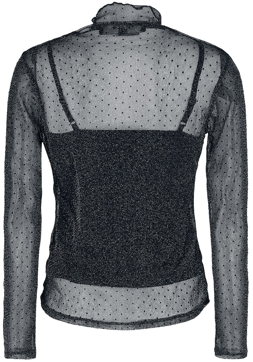 Průsvitné tričko s dlouhými rukávy s tečkami a prošíváním stříbrnou ...